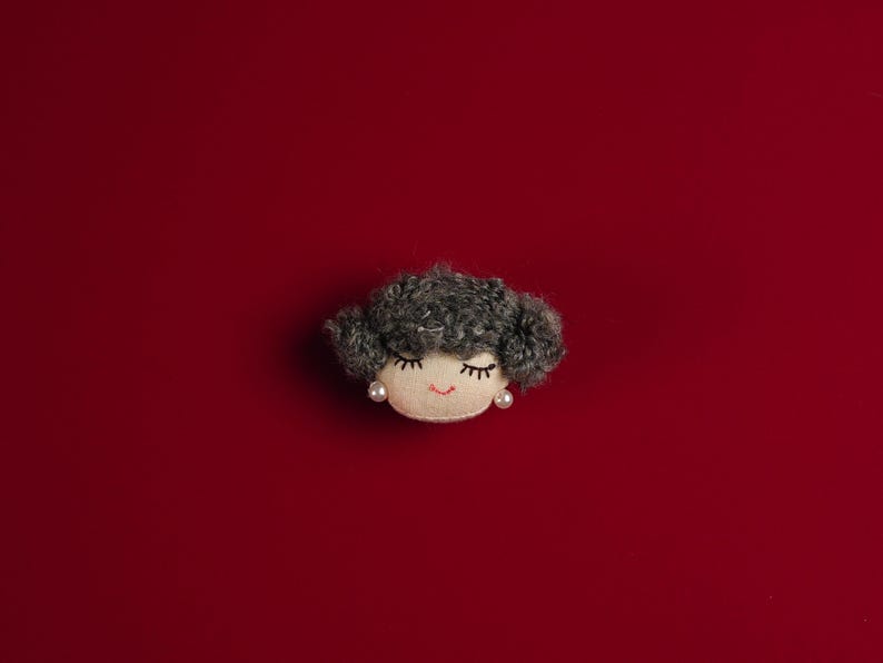 Handmade Fabric Curly Hair Doll Brooch, 1.6"×2.4", Unique Accessory for ...