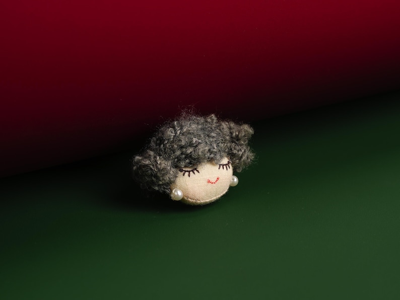 Handmade Fabric Curly Hair Doll Brooch, 1.6"×2.4", Unique Accessory for ...