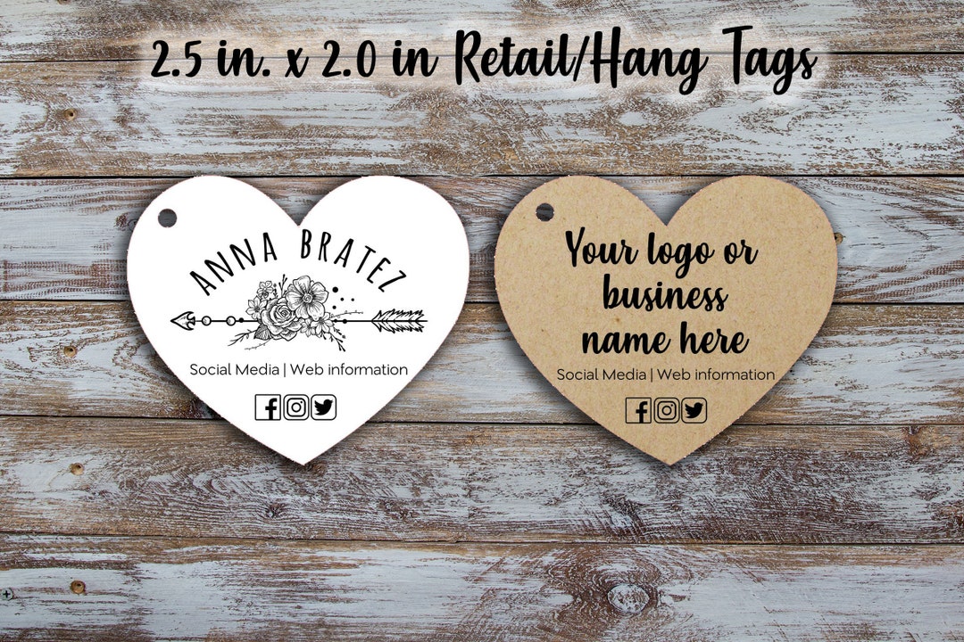 Custom Heart Retail Tags: Personalized Clothing Hang Tags (2.5 X 2.0 In ...