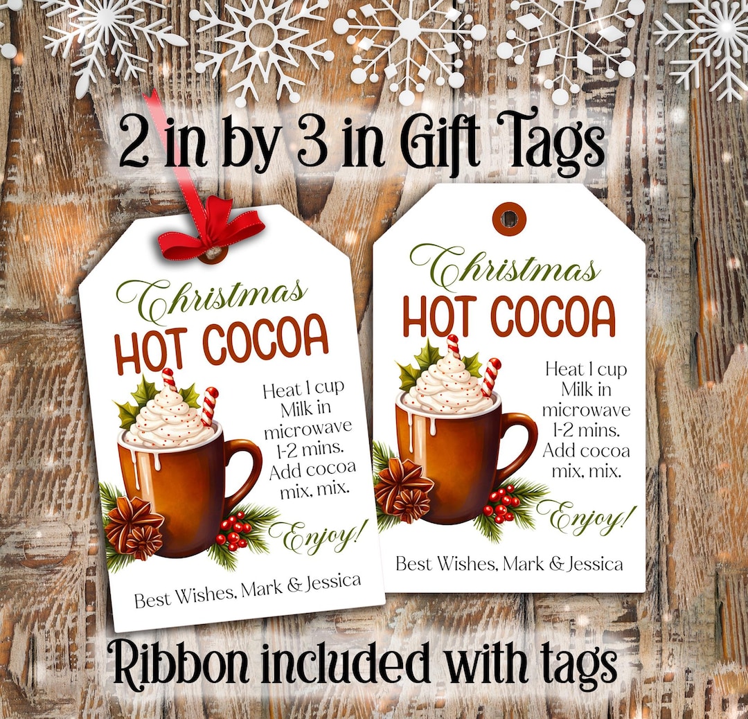 Custom Hot Cocoa Tags With Ribbon, Custom Gift Tags for Christmas ...