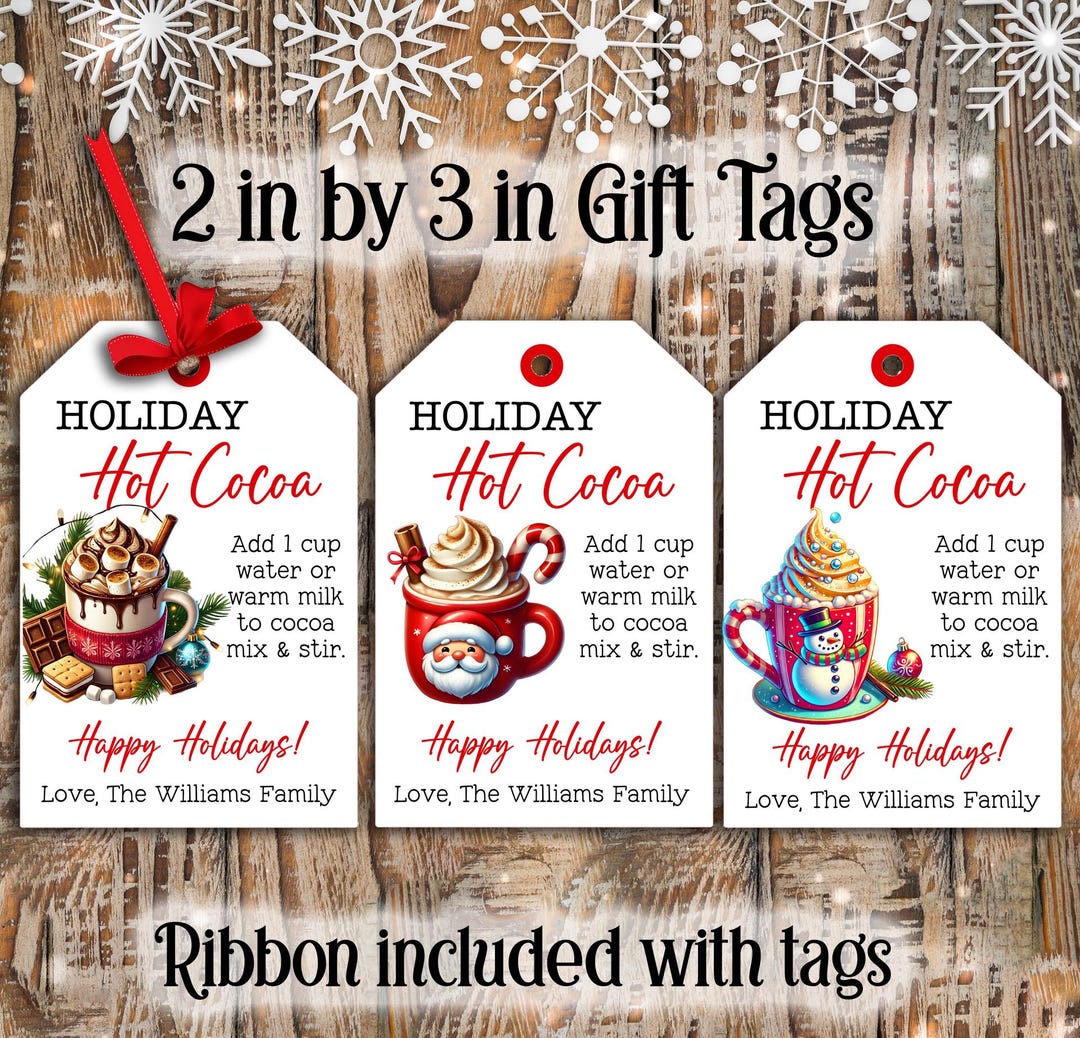 Custom Hot Cocoa Tags With Ribbon Set of 3 , Custom Gift Tags for ...
