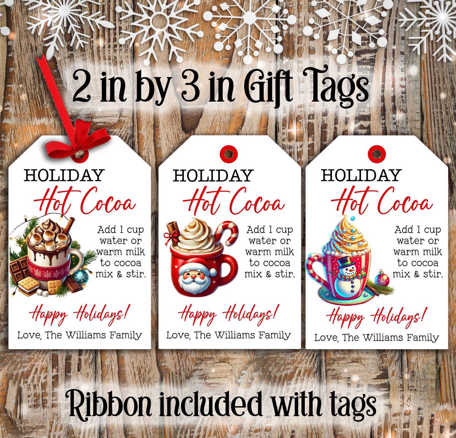 Custom Hot Cocoa Tags With Ribbon Set of 3 , Custom Gift Tags for ...