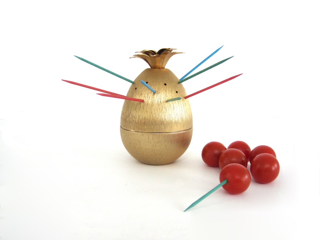 Vintage Napier Toothpick Holder, Gold Brushed Metal Pineapple, Mid ...