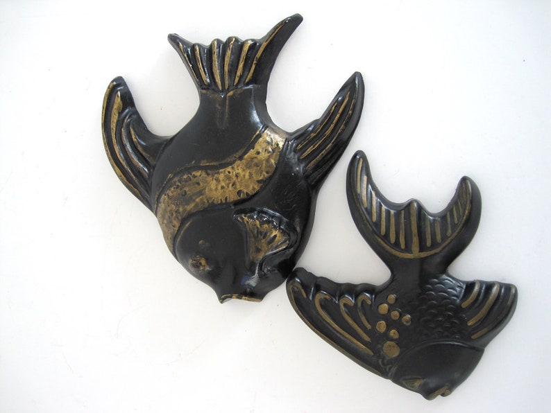 Vintage Fish Wall Plaque Pair Set of 2 Chalkware Black Gold - Etsy