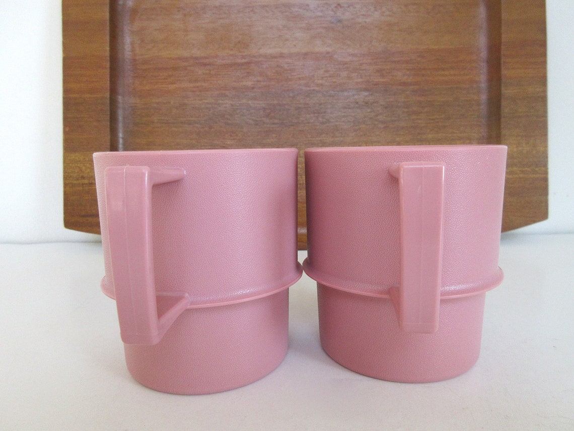 Vintage Tupperware Stackable Mug Set of Two Pink Mauve Camping - Etsy