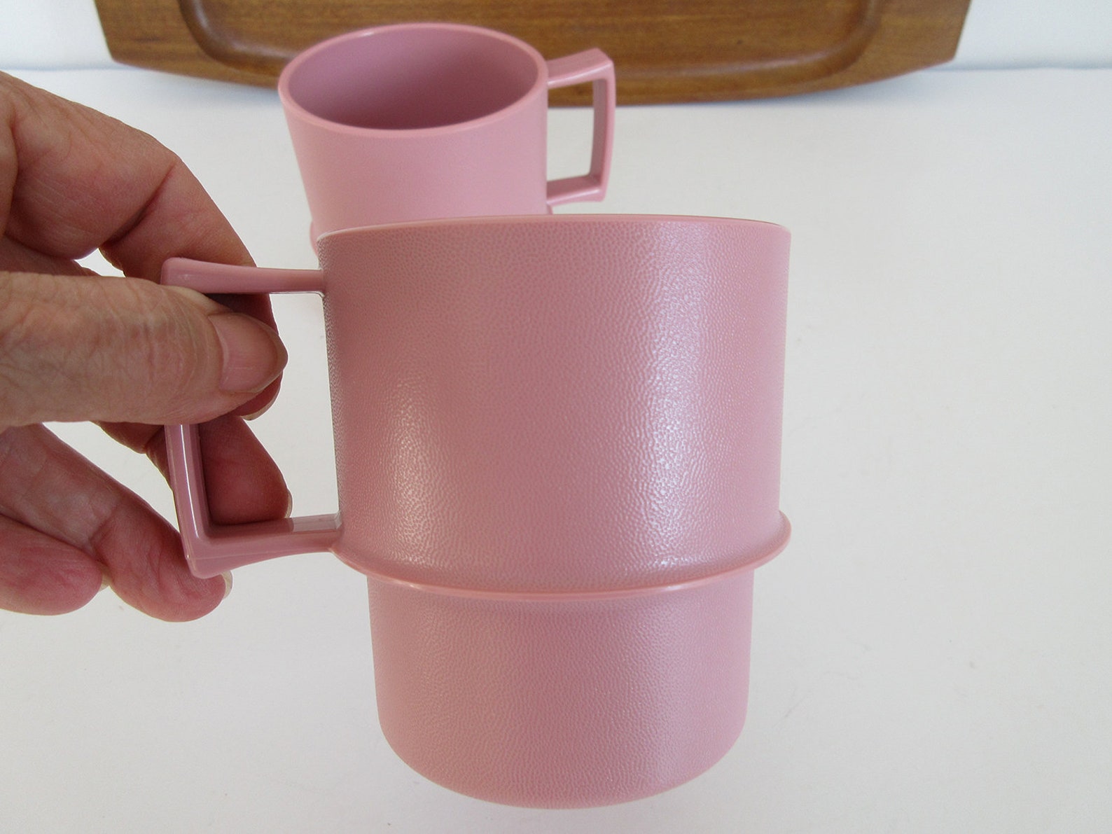 Vintage Tupperware Stackable Mug Set of Two Pink Mauve Camping - Etsy