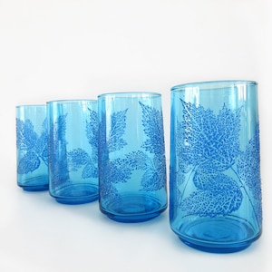 Vintage Glass Tumbler Set of Four, Aqua Colored Glassware, Embossed ...
