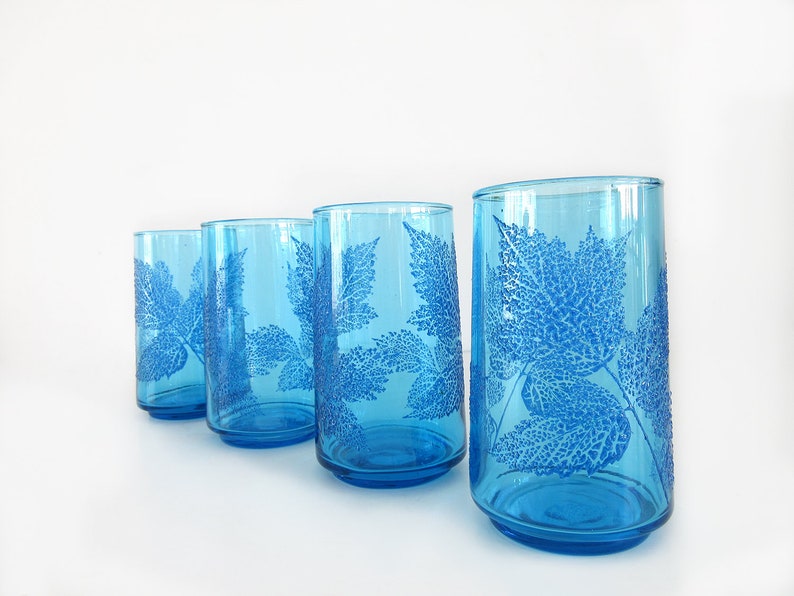 Vintage Glass Tumbler Set of Four Aqua Glassware Embossed - Etsy
