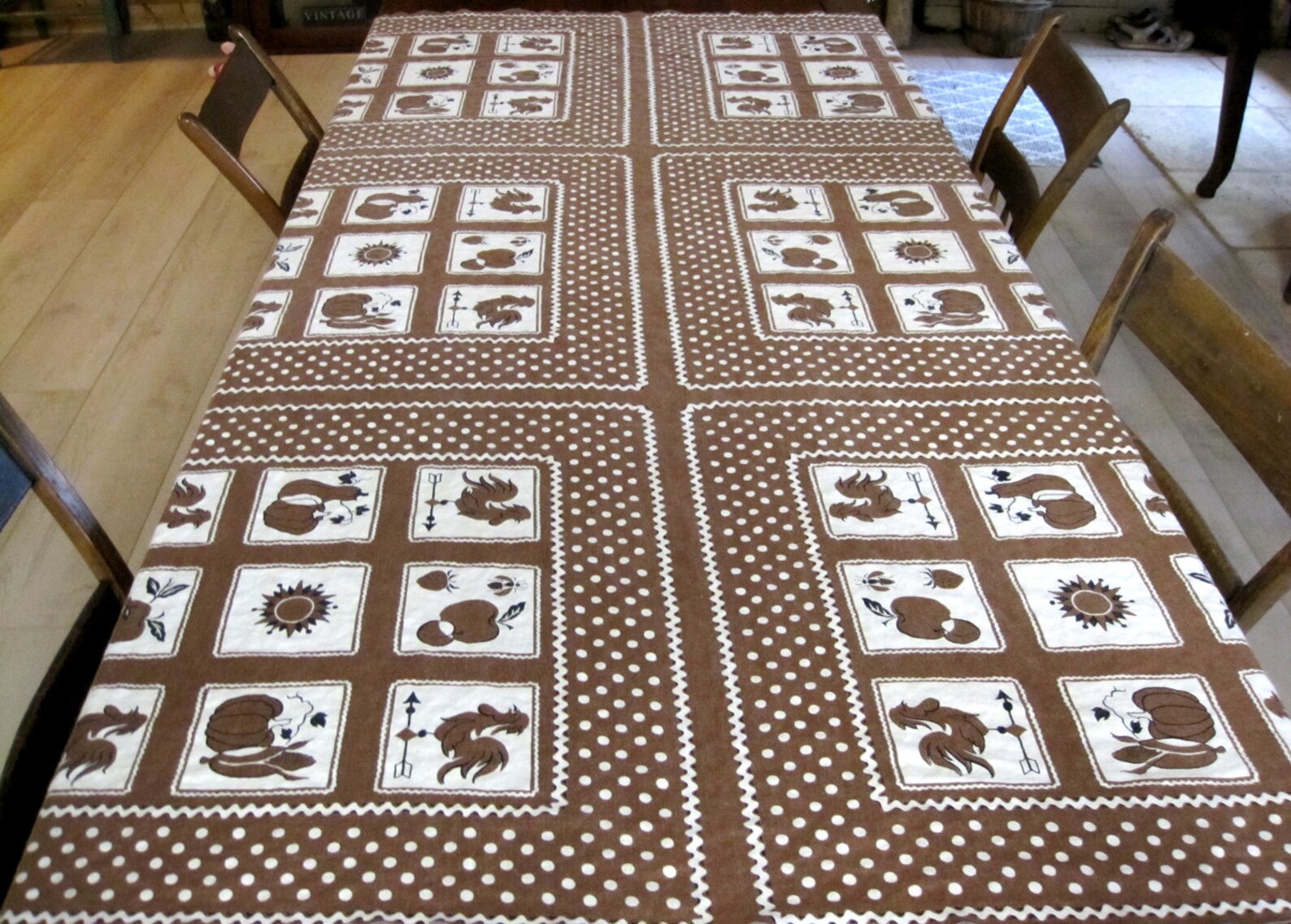 Vintage Fall Tablecloth Rectangle Autumn Linen Brown Ric Rac | Etsy