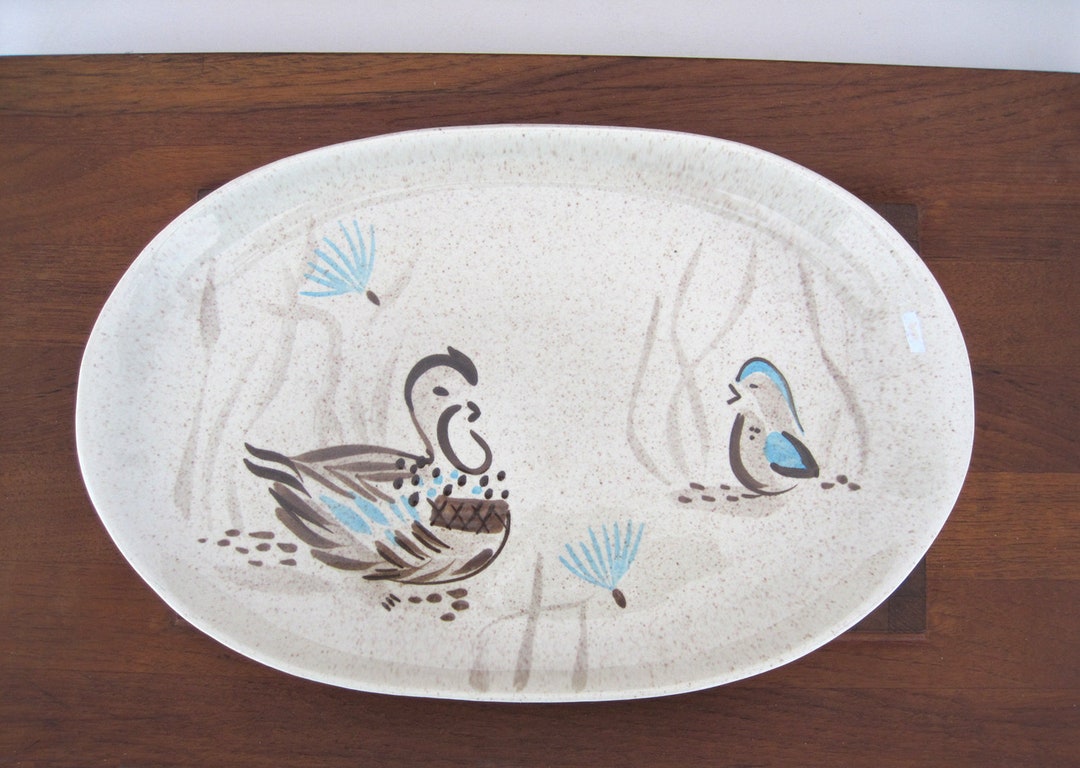 Vintage Oval Serving Platter, Red Wing Pottery, Bob White Quail, Spring ...