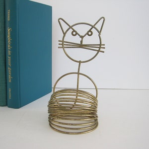 Vintage Wire Cat Letter Holder Coiled Gold Mail Memo Office Organizer ...