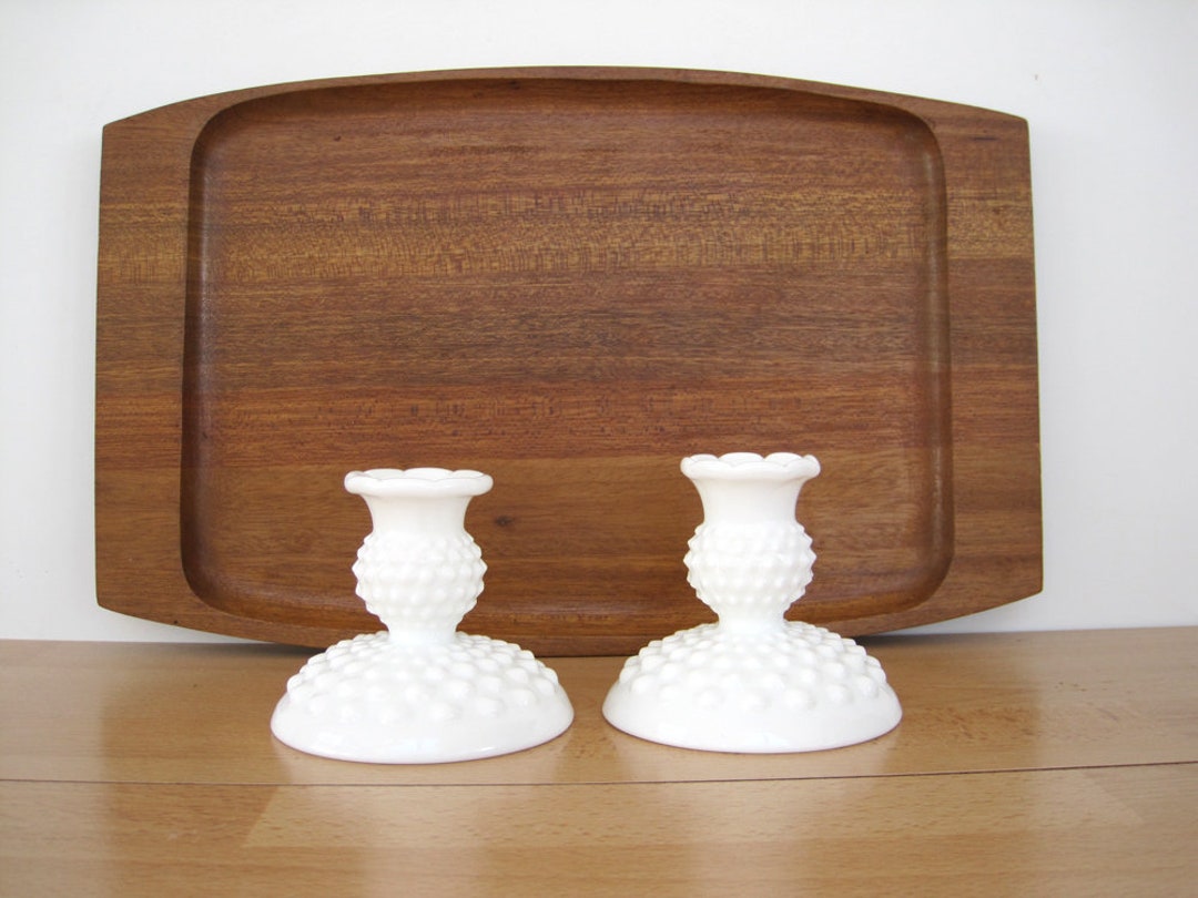 Vintage Fenton Candle Holders, Set of Two, White Hobnail Candlestick ...