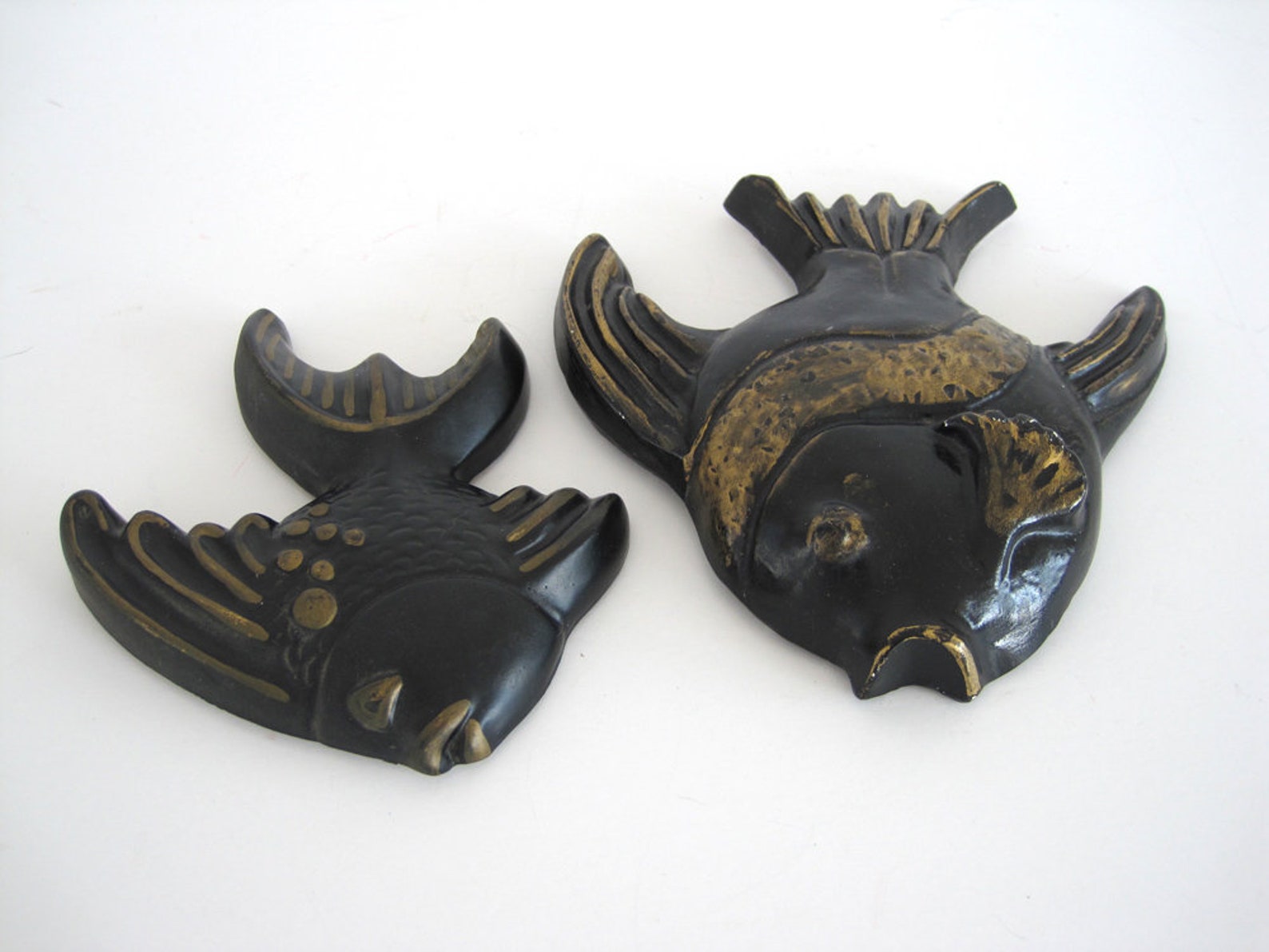 Vintage Fish Wall Plaque Pair Set of 2 Chalkware Black Gold - Etsy