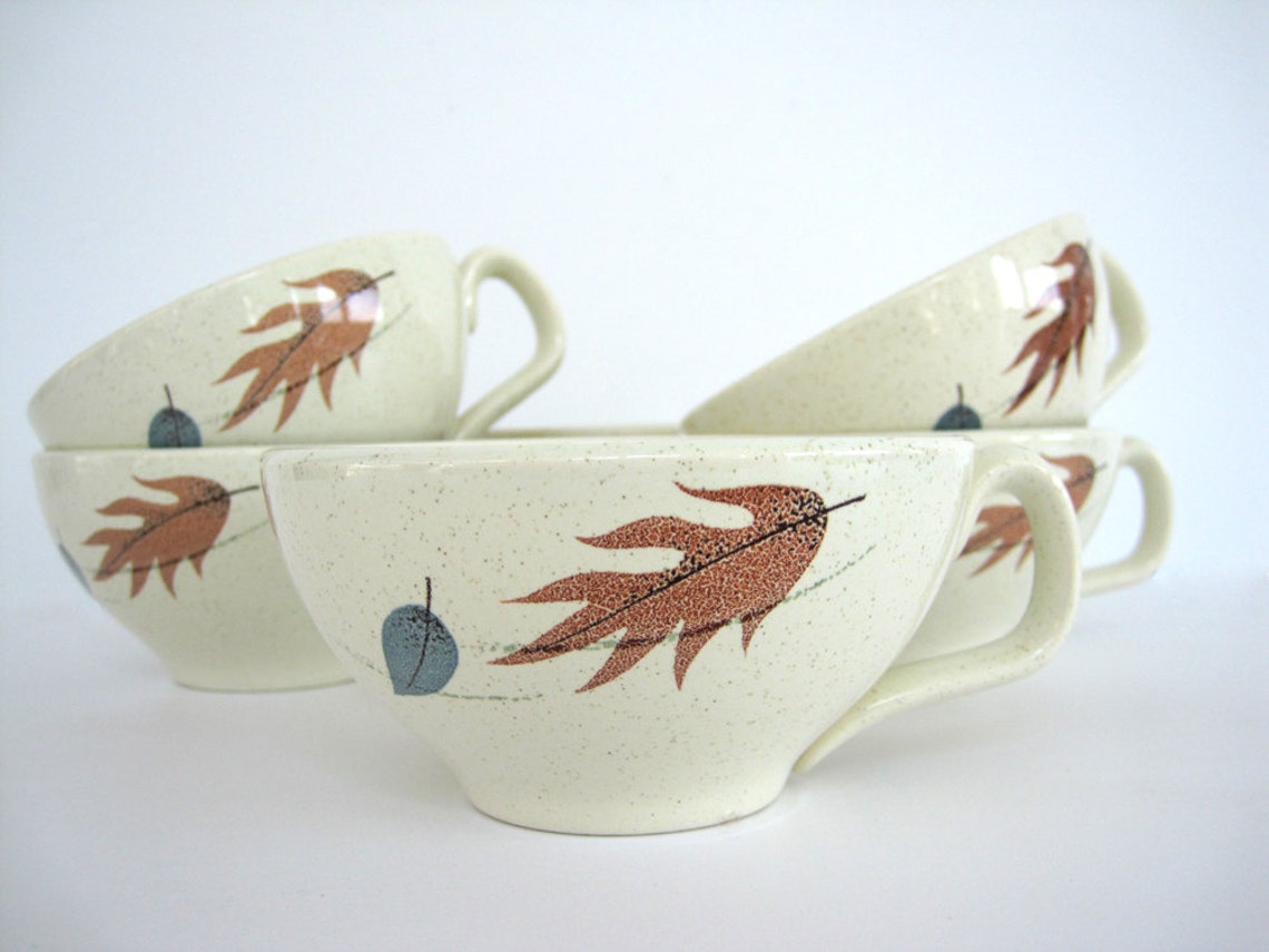 Vintage Ceramic Coffee Cups Tea Cup Autumn Leaves Brown Blue | Etsy