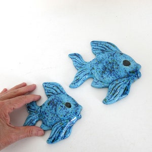 Fish Chalkware Wall Plaque Pair Speckled Aqua Blue Mid Century - Etsy