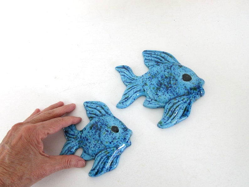 Fish Chalkware Wall Plaque Pair Speckled Aqua Blue Mid Century - Etsy