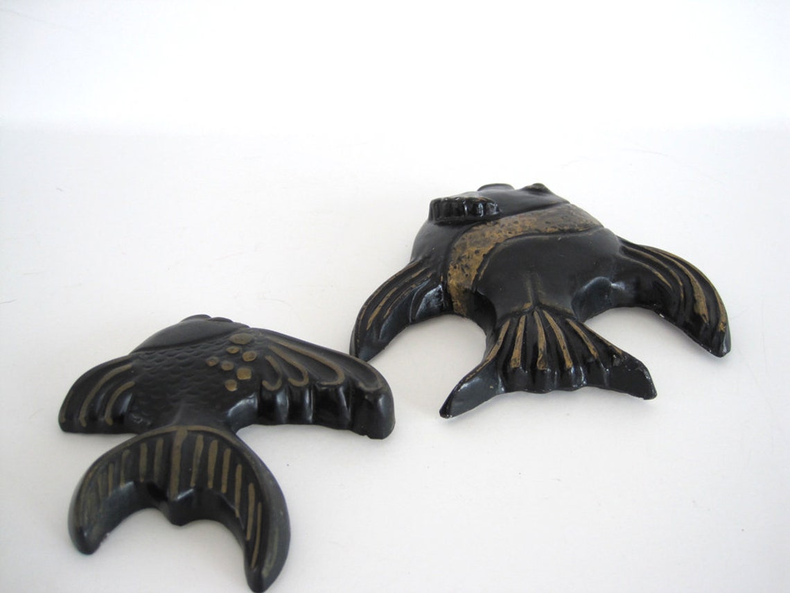 Vintage Fish Wall Plaque Pair Set of 2 Chalkware Black Gold - Etsy