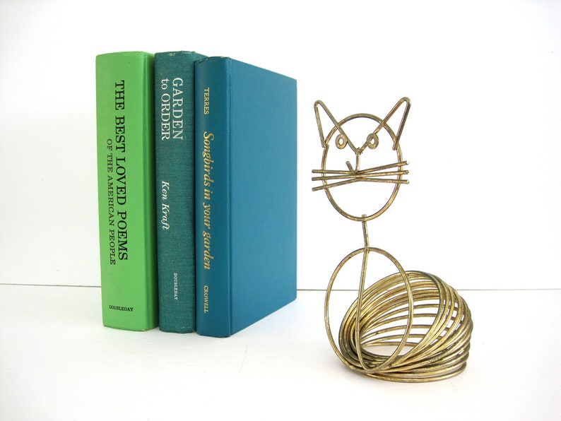 Vintage Wire Cat Letter Holder Coiled Gold Mail Memo Office - Etsy