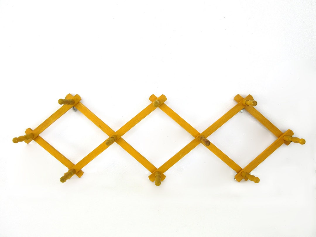 Vintage Expandable Wooden Coat Peg Wall Rack Wood Accordion Mug Holder ...