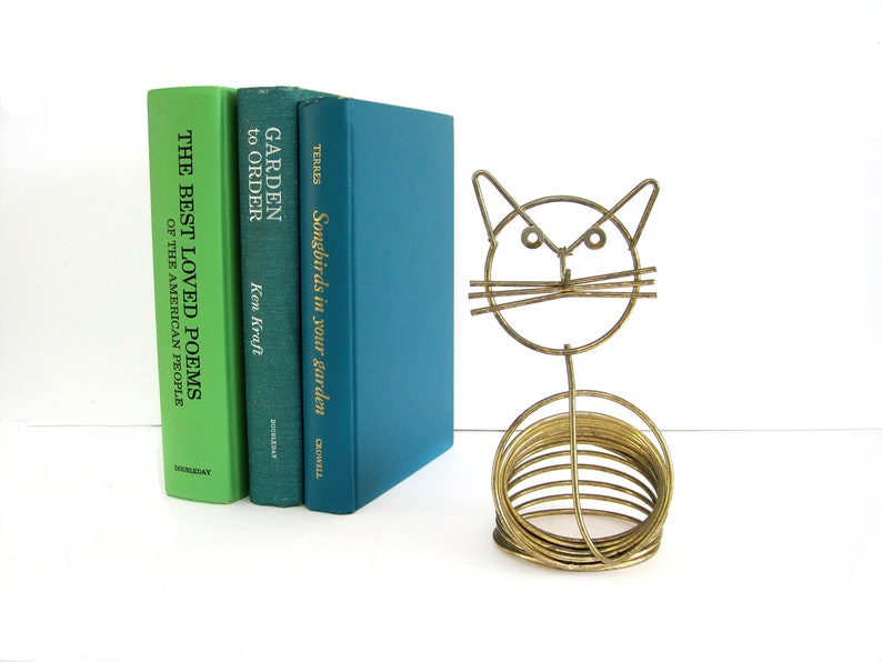 Vintage Wire Cat Letter Holder Coiled Gold Mail Memo Office - Etsy