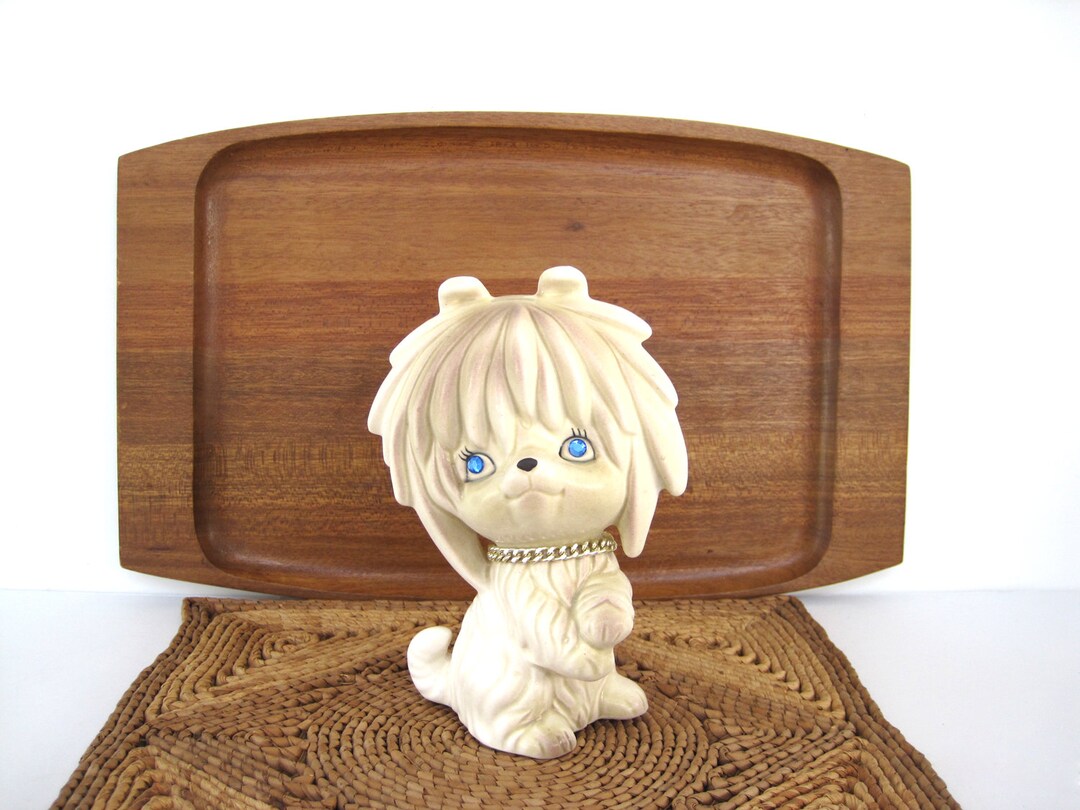 Vintage Ceramic Dog Maltese Bank Chain Collar Figurine Lego Japan Mod ...