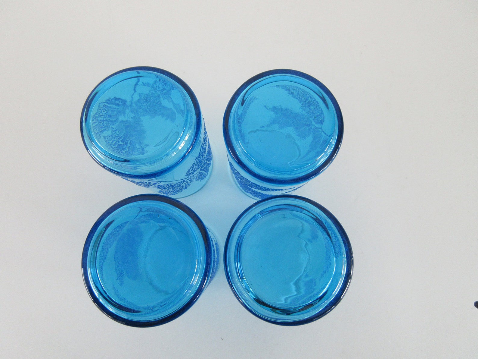 Vintage Glass Tumbler Set of Four Aqua Glassware Embossed - Etsy