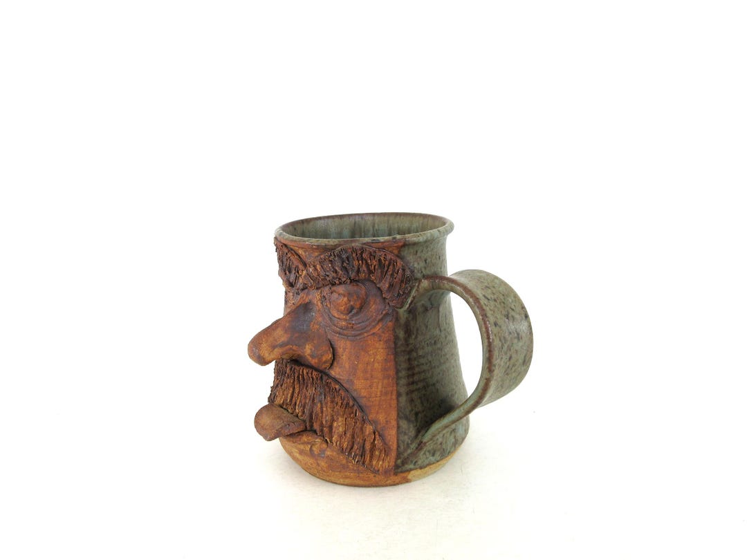 Vintage Ceramic Coffee Face Mug, Man With Mustache Sticking Out Tongue ...