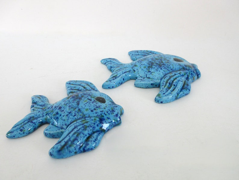Fish Chalkware Wall Plaque Pair Speckled Aqua Blue Mid Century - Etsy
