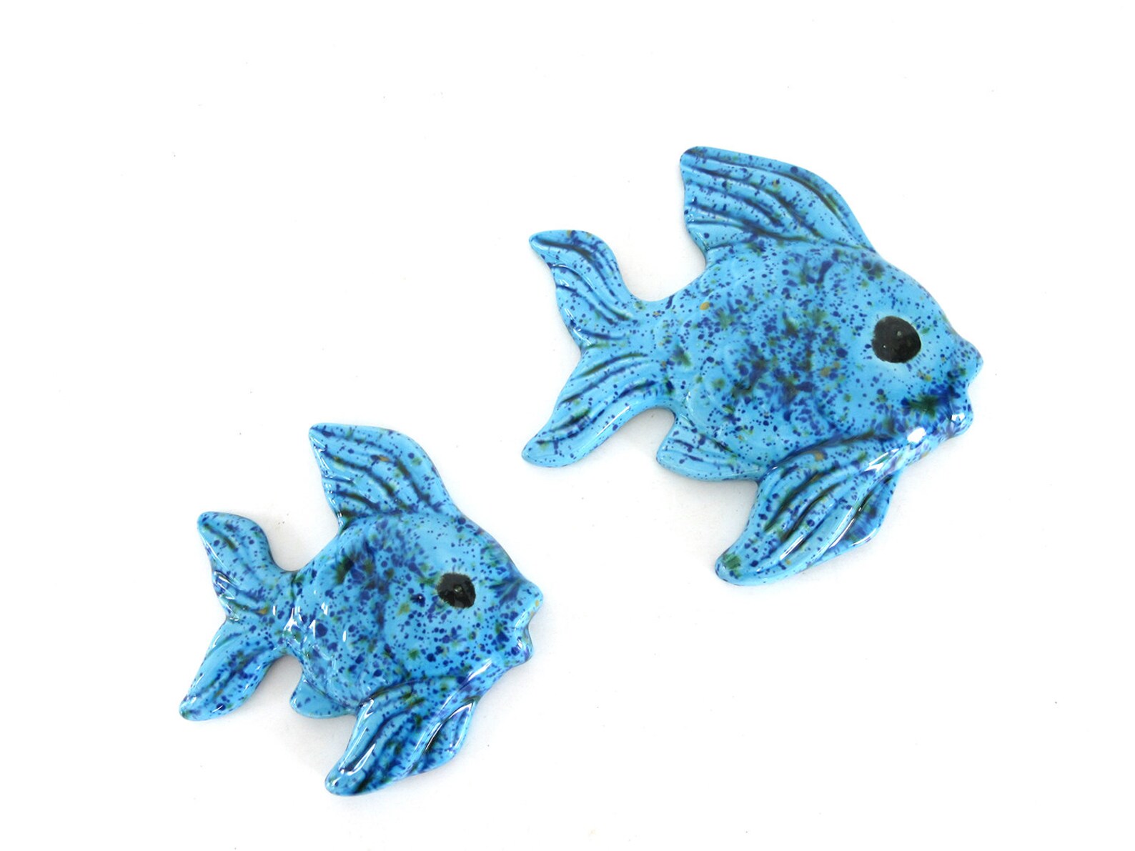Fish Chalkware Wall Plaque Pair Speckled Aqua Blue Mid Century - Etsy