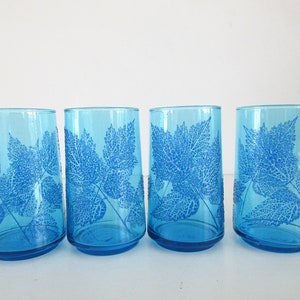 Vintage Glass Tumbler Set of Four, Aqua Colored Glassware, Embossed ...