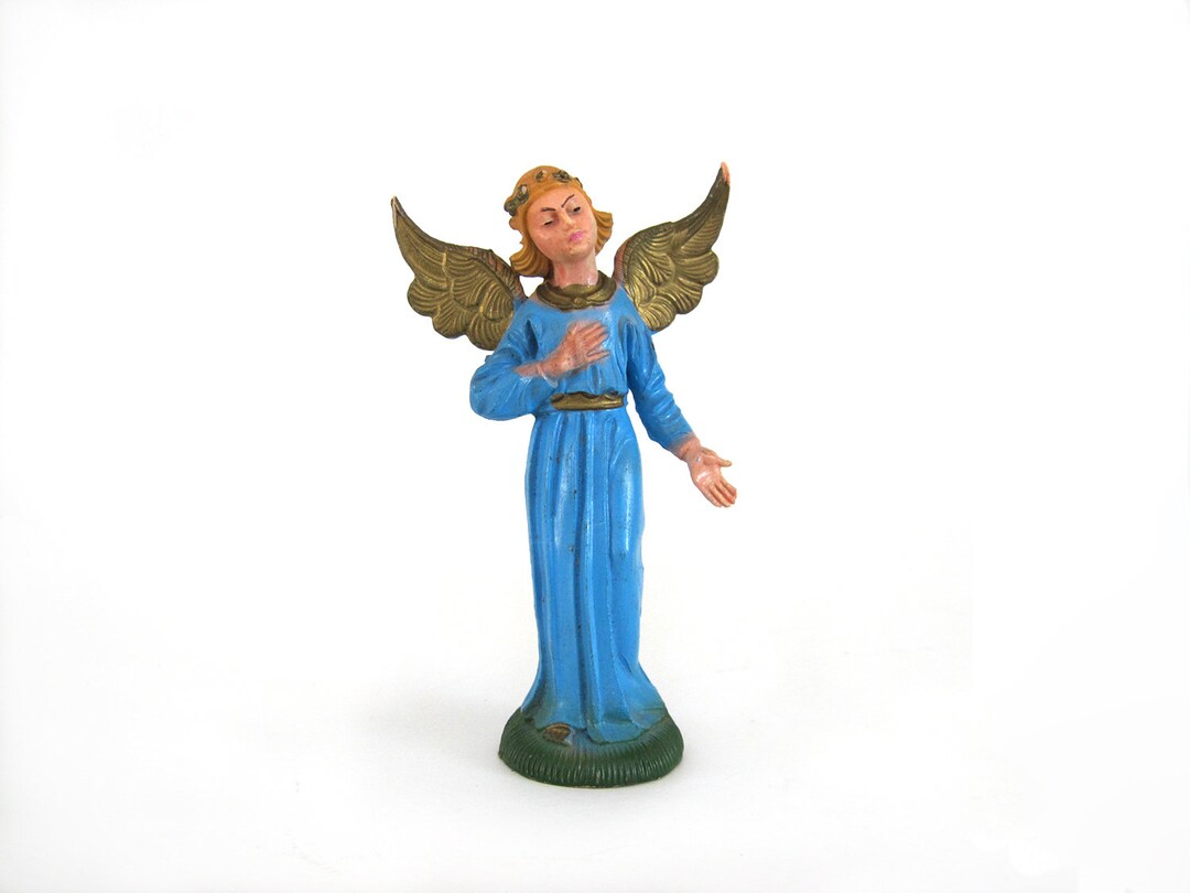 Vintage Blue Dress Angel Standing Italy Rubber Plastic Christmas ...