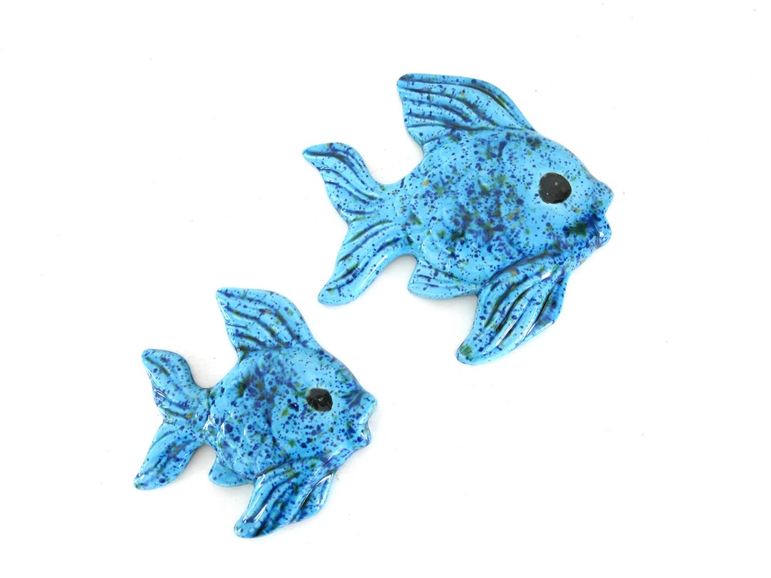 Fish Chalkware Wall Plaque Pair Speckled Aqua Blue Mid Century - Etsy