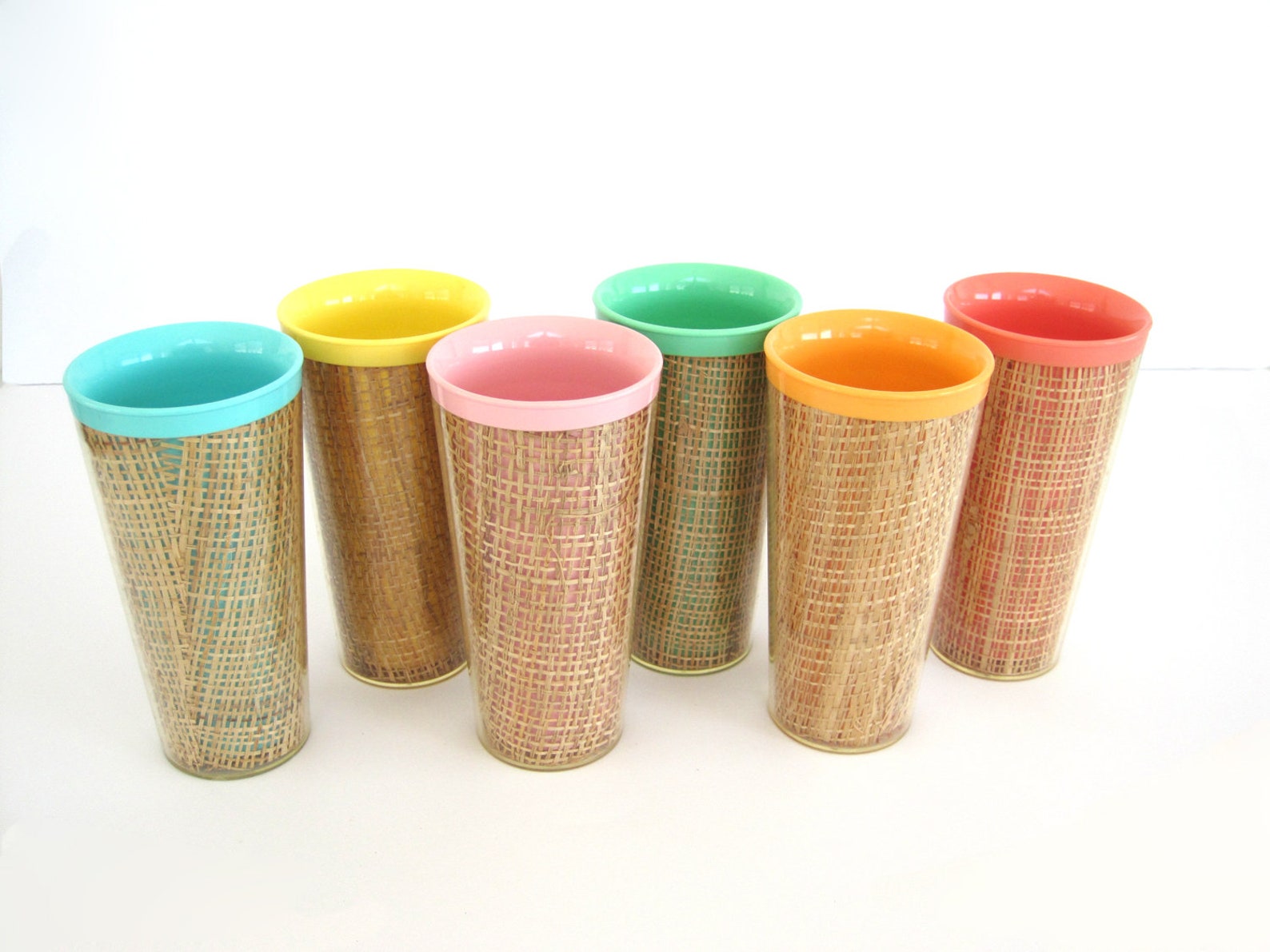 Vintage Plastic Raffia Insulated Footed Cups Sherbet Dessert | Etsy