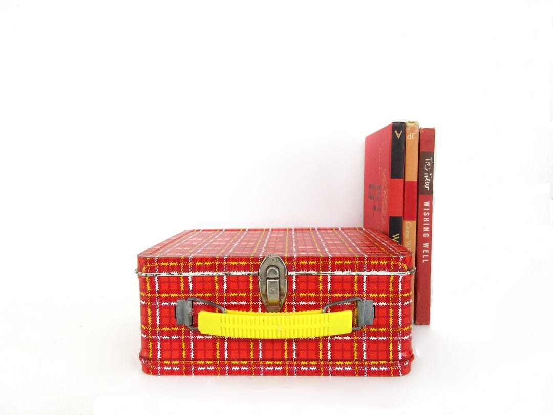 Vintage Metal Lunchbox, Ohio Art Lunch Box, Retro Red Plaid Scotch ...