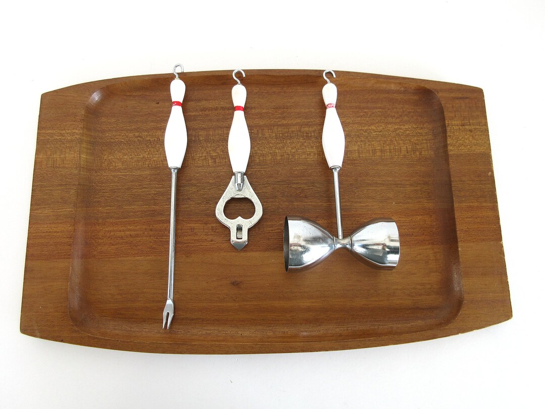 Vintage Bowling Pin Bar Accessory Tool Set Can Bottle Opener Double ...