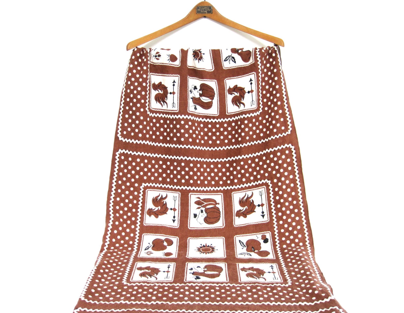 Vintage Fall Tablecloth Rectangle Autumn Linen Brown Ric Rac Polka Dot ...