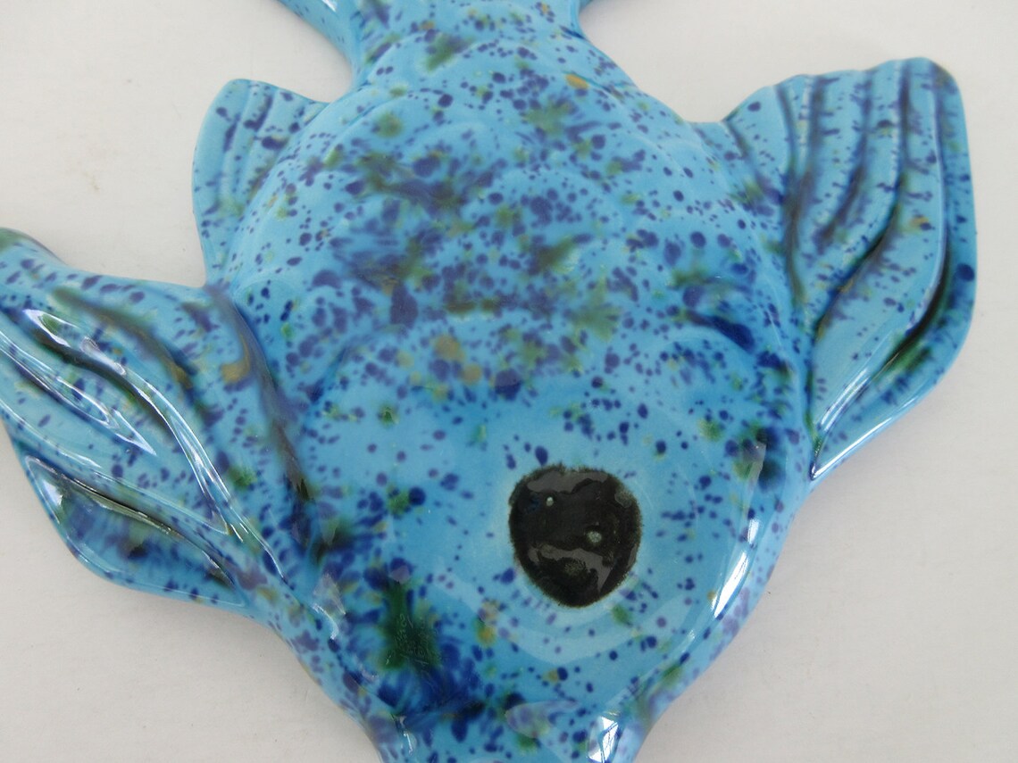 Fish Chalkware Wall Plaque Pair Speckled Aqua Blue Mid Century - Etsy