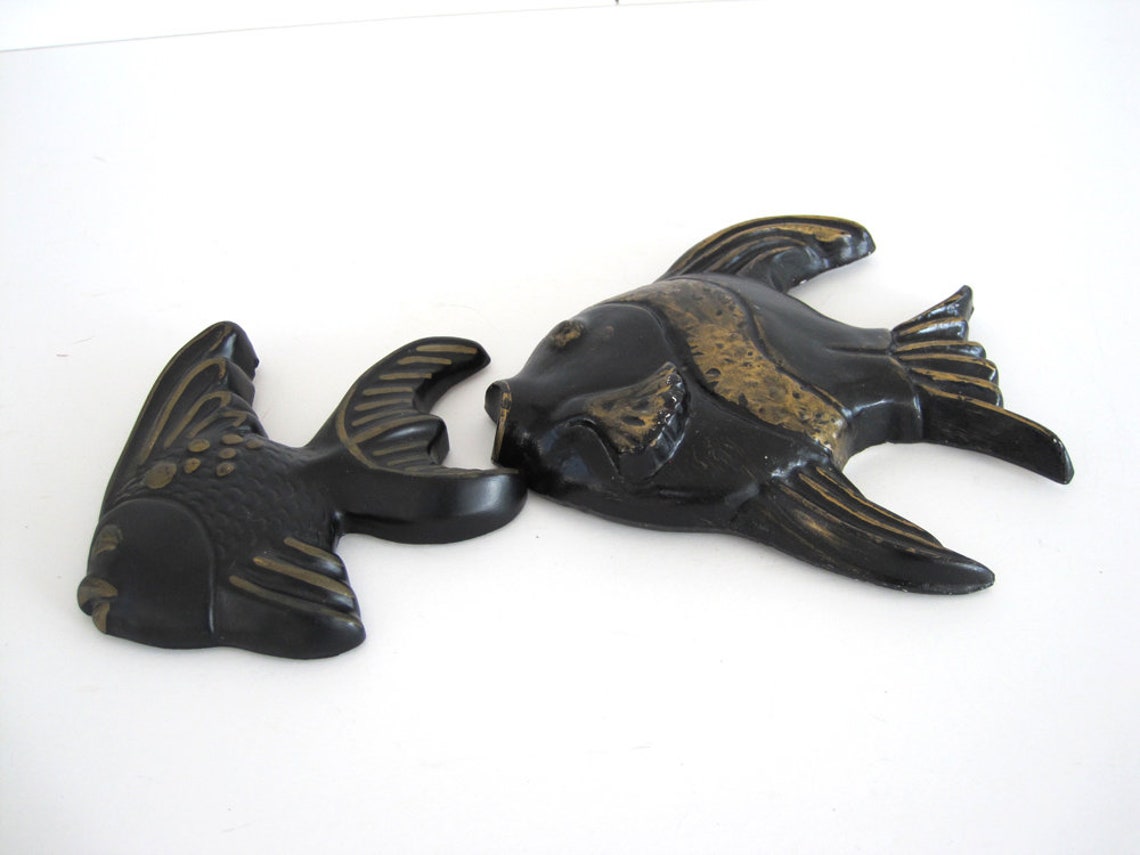 Vintage Fish Wall Plaque Pair Set of 2 Chalkware Black Gold - Etsy