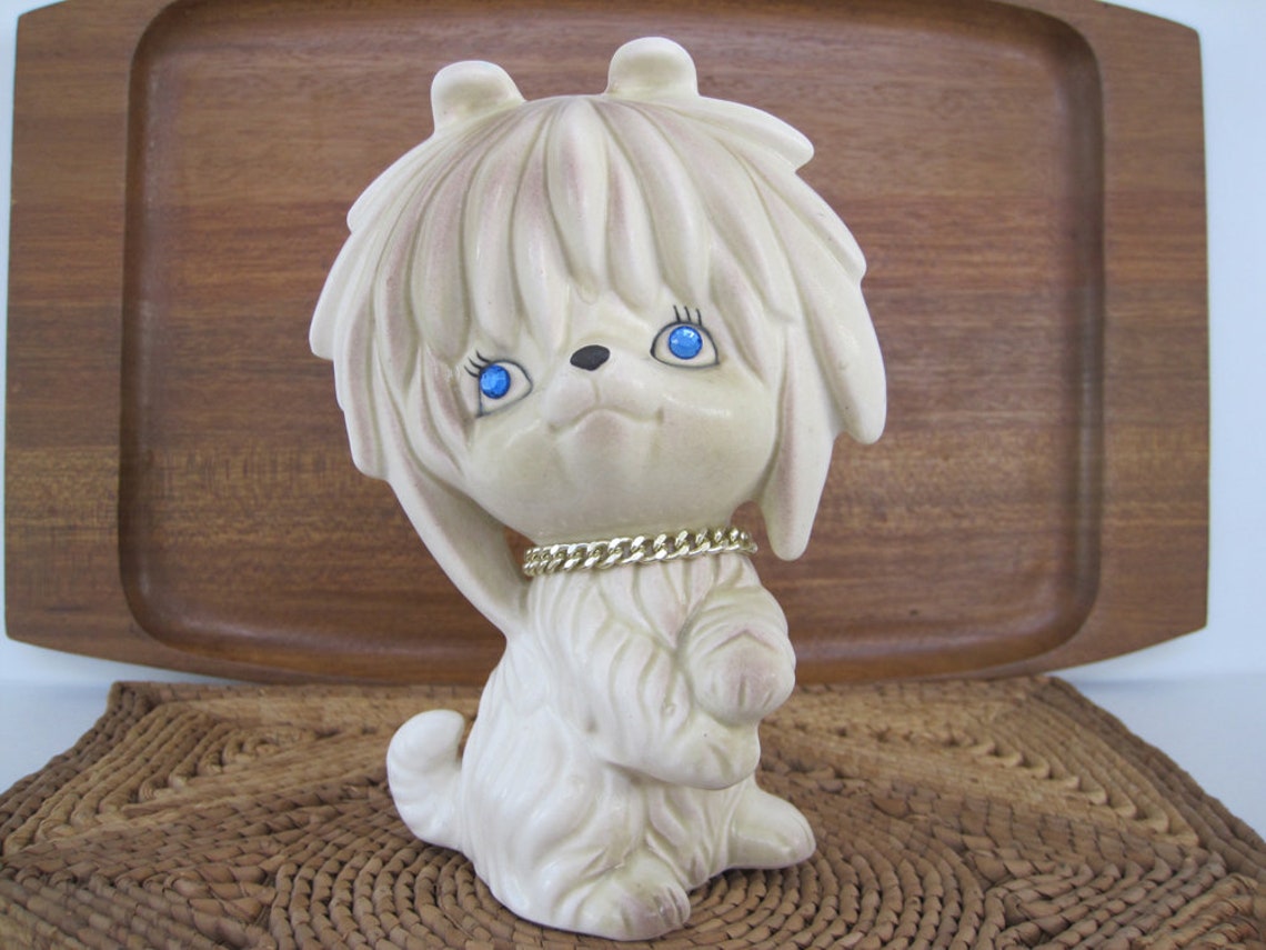 Vintage Ceramic Dog Maltese Bank Chain Collar Figurine Lego - Etsy