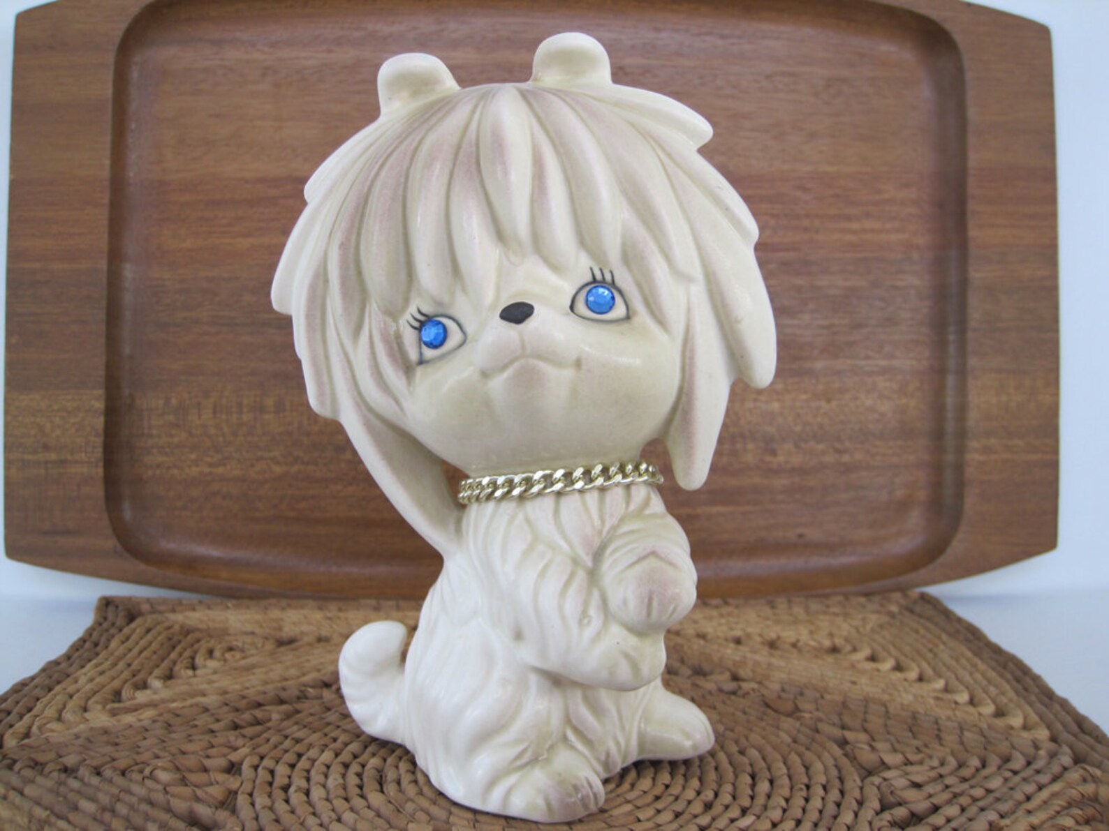 Vintage Ceramic Dog Maltese Bank Chain Collar Figurine Lego - Etsy