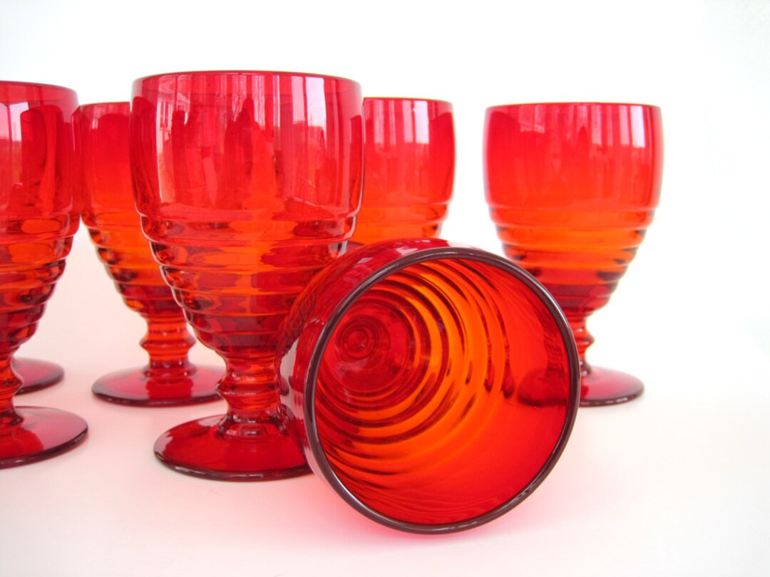 Vintage Ruby Red Goblets Set of 4, Amberina Paden City Penny Line ...