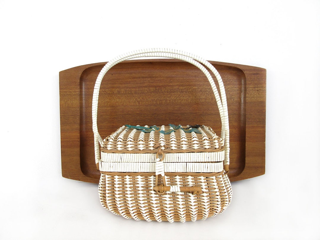 Vintage Small Woven Purse, Two Handle Wicker Basket, Made in British ...