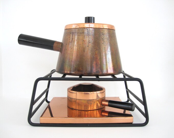 Vintage SIGG Copper Fondue Pot Stand Burner Box Appetizer Dessert ...