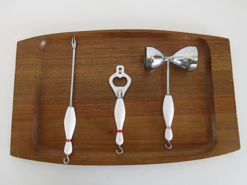 Vintage Bowling Pin Bar Accessory Tool Set Can Bottle Opener Double ...