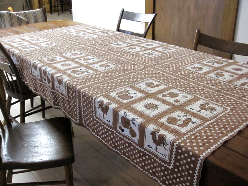 Vintage Fall Tablecloth Rectangle Autumn Linen Brown Ric Rac | Etsy