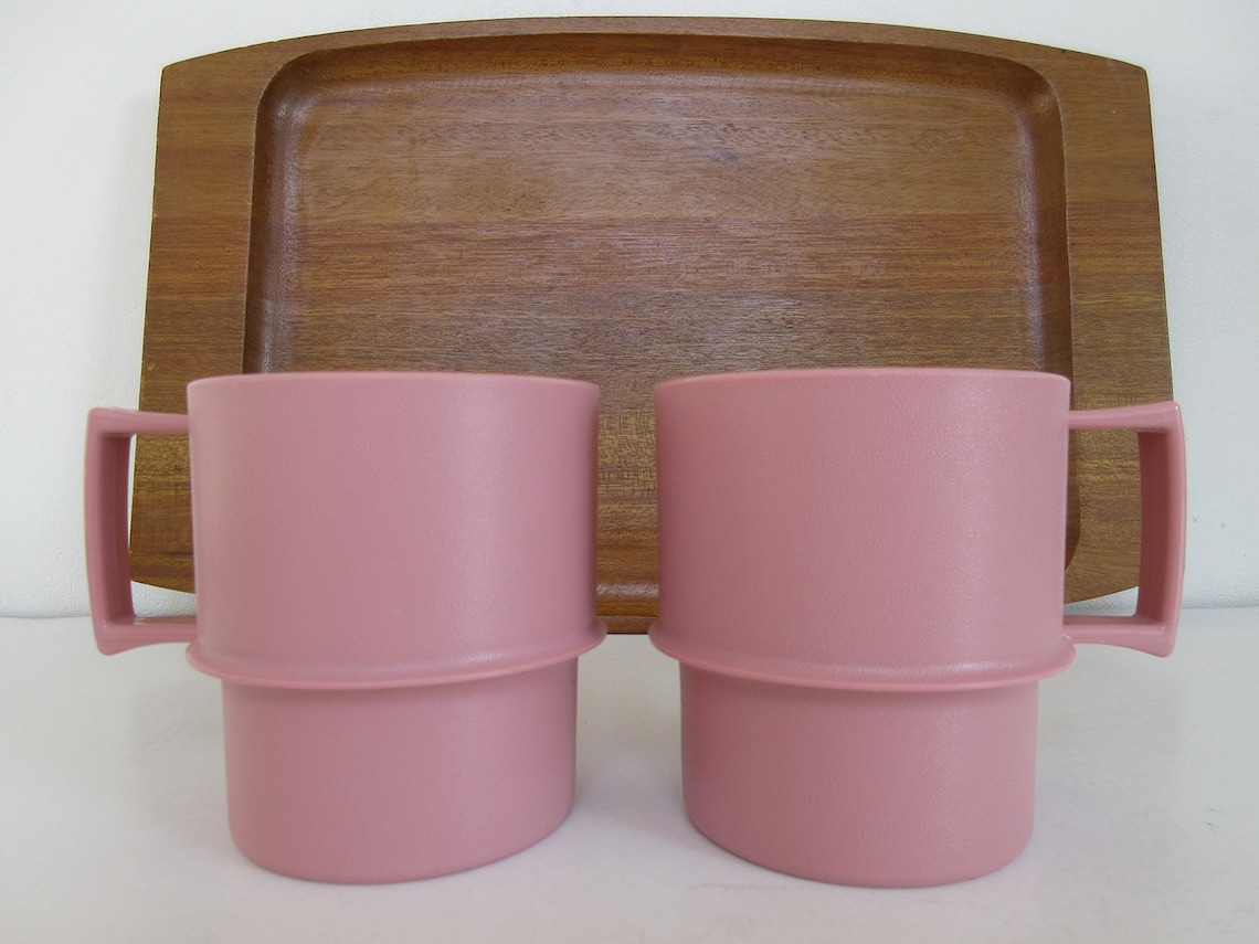 Vintage Tupperware Stackable Mug Set of Two Pink Mauve Camping - Etsy