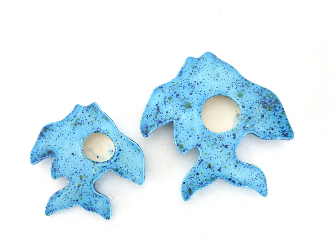 Fish Chalkware Wall Plaque Pair Speckled Aqua Blue Mid Century - Etsy