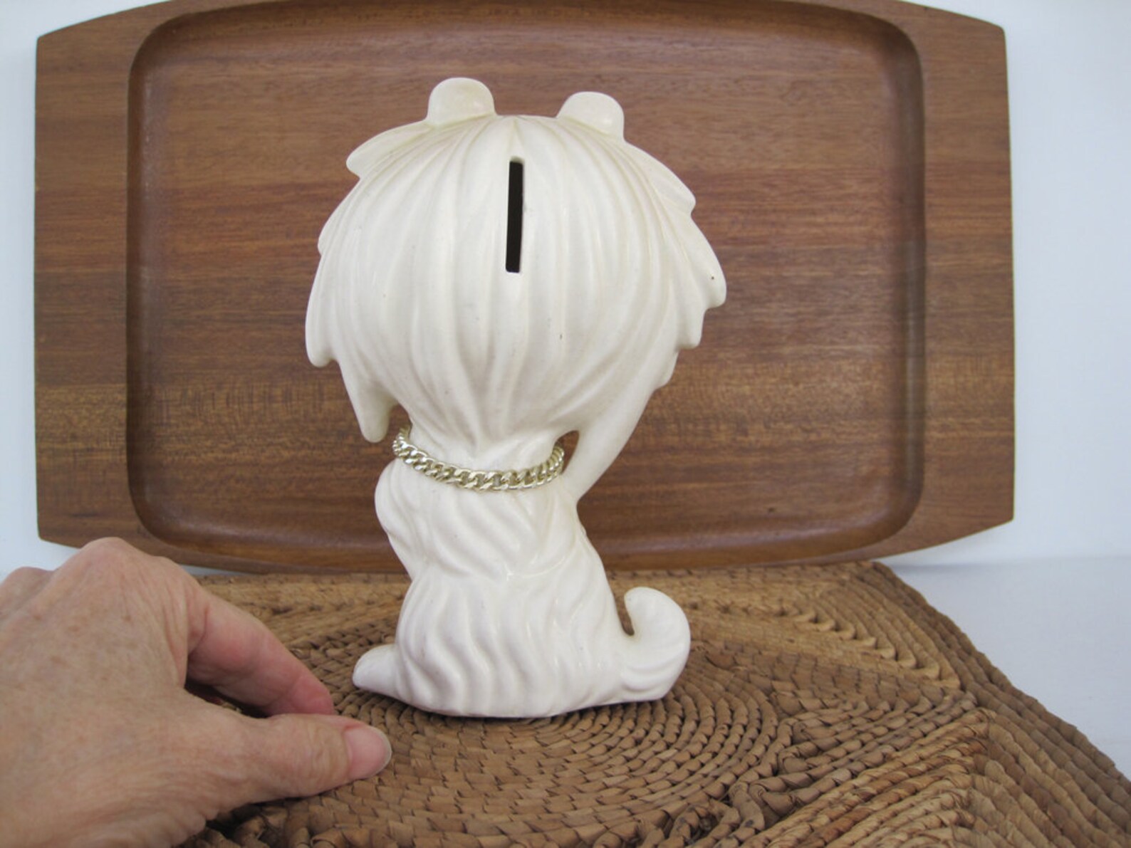 Vintage Ceramic Dog Maltese Bank Chain Collar Figurine Lego - Etsy