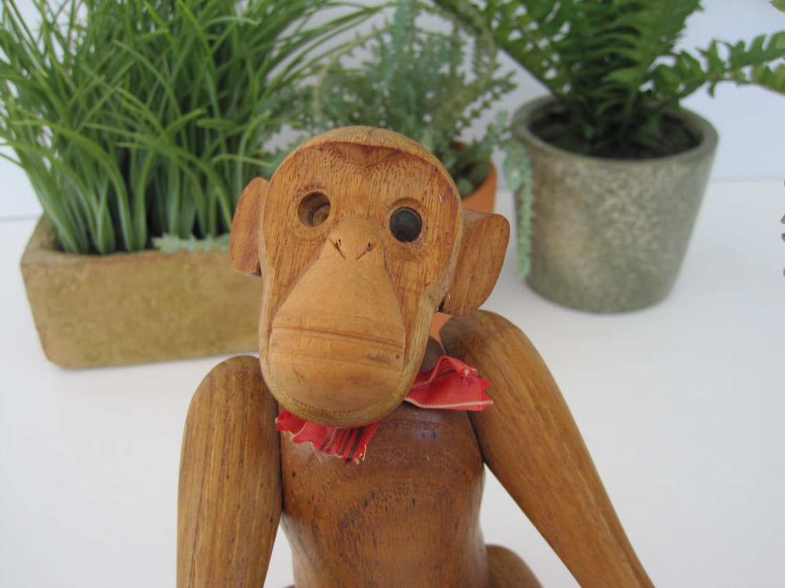 Vintage Large Zoo Line Wooden Monkey Mid Century Wood Danish - Etsy