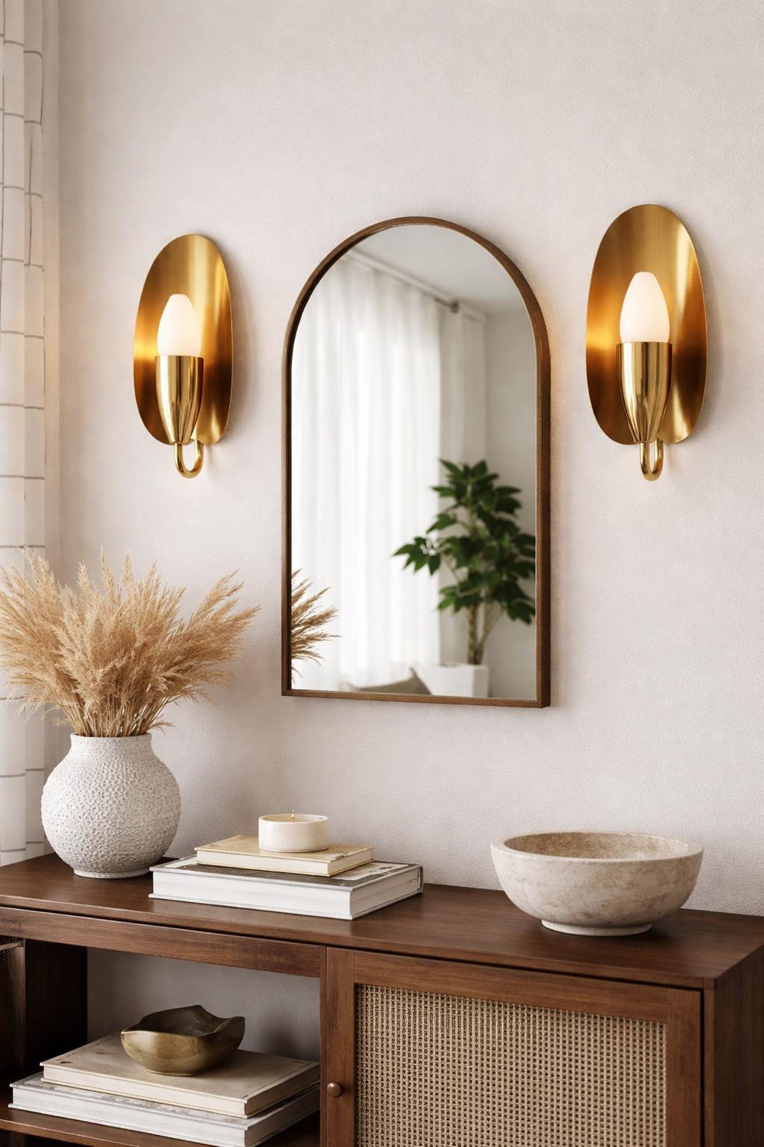 Mid Century Modern Candle Light Fixture: Raw Brass Wall Sconce Set of 2 ...